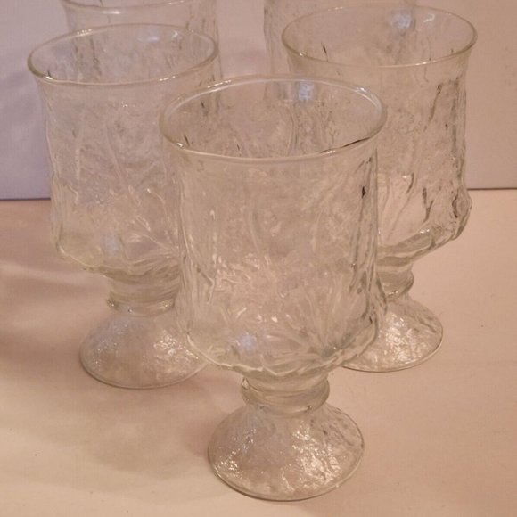 Kitchen | Vintage Textured Glass Goblet Set Of 5 Drinking Glasses ...